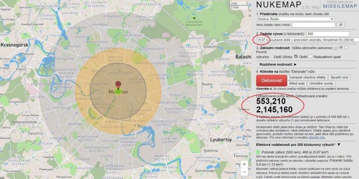 Simulace ukazuje jaderný útok na Moskvu, přes 2,5 milionu obětí